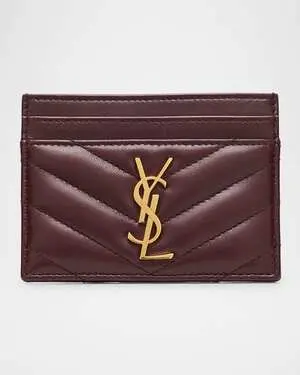 Saint Laurent Ysl Monogram Card Case In Quilted Smooth Leather Flame