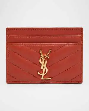 Saint Laurent Ysl Monogram Card Case In Quilted Smooth Leather Mandarine