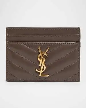 Saint Laurent Ysl Monogram Card Case In Quilted Smooth Leather Nero Multi