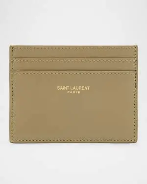 Saint Laurent Ysl Monogram Card Case In Quilted Smooth Leather Strong Moss