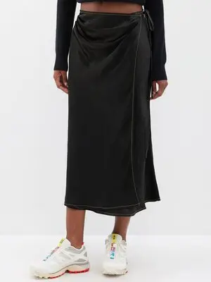 Acne Studios Acne Studios - Iala Satin Wrap Midi Skirt - Womens - Black - 32 FR - Black