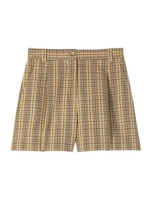 St. John Collection Line Technical Plaid Shorts - Tan Multi