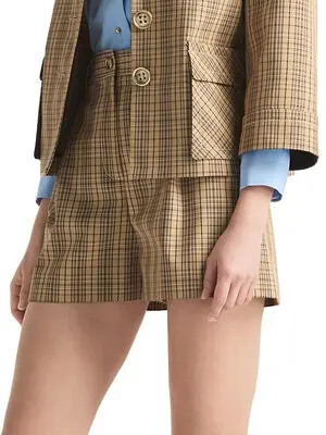St. John Collection Line Technical Plaid Shorts - Tan Multi