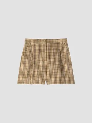 St. John Collection Line Technical Plaid Shorts - Tan Multi