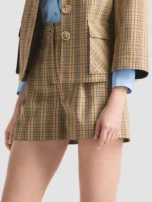 St. John Collection Line Technical Plaid Shorts - Tan Multi