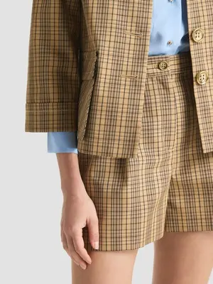 St. John Collection Line Technical Plaid Shorts - Tan Multi
