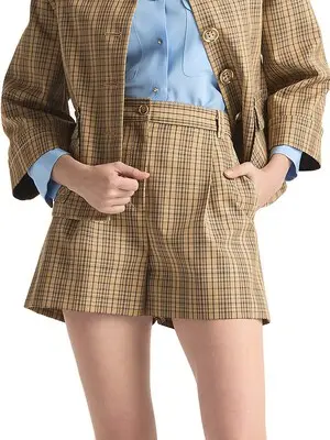 St. John Collection Line Technical Plaid Shorts - Tan Multi