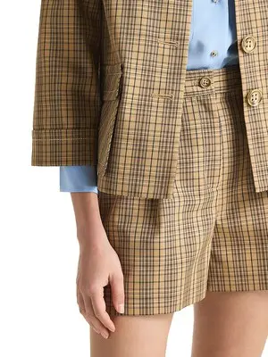 St. John Collection Line Technical Plaid Shorts - Tan Multi