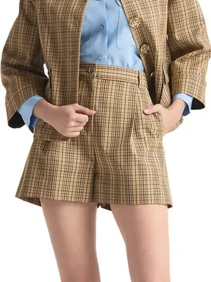 St. John Collection Line Technical Plaid Shorts - Tan Multi