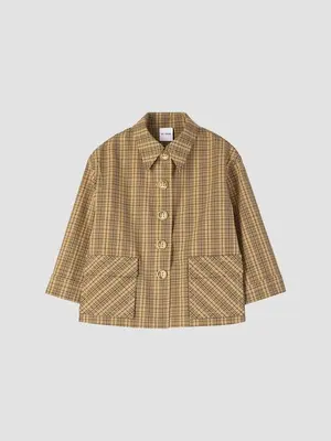 St. John Collection Line Technical Plaid Jacket Tan Multi