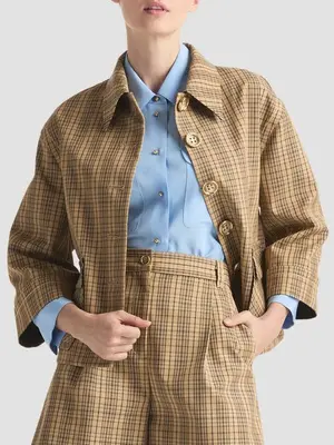 St. John Collection Line Technical Plaid Jacket - Tan Multi