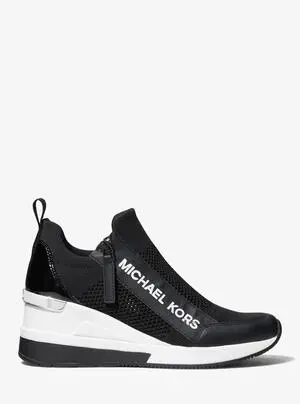 Michael Kors Willis Stretch Knit Wedge Trainers - Black