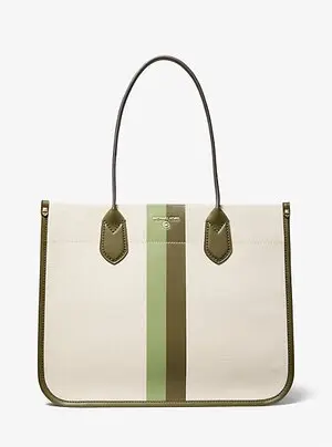 Michael Kors Heidi Large Stripe Canvas Tote Bag In Green - 60% Off