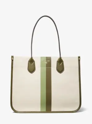 Michael Kors Heidi Large Stripe Canvas Tote Bag In Green - 60% Off