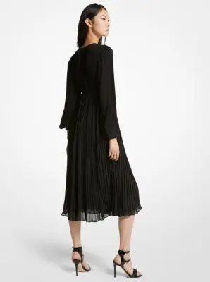 michael kors pleated georgette midi dress Michael Kors Pleated Georgette Midi Dress In Black - 81% Off