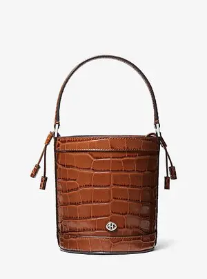 Michael Kors Audrey Medium Crocodile Embossed Leather Bucket Bag
