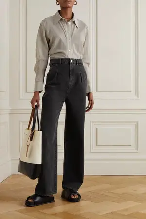 Loulou De Saison Net Sustain Attu Pleated Organic High-rise Wide-leg Jeans
