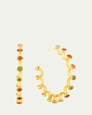AUDREY C. JEWELS Audrey C. Jewels Large Spiral Hoop Earrings With Mixed Stones Multi