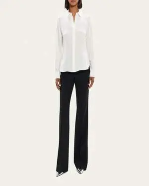 Theory Classic Fitted Silk Shirt - Ivory