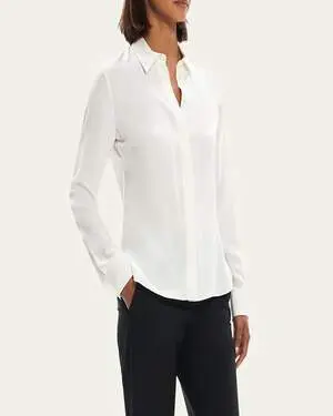 Theory Classic Fitted Silk Shirt - Ivory