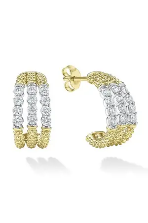 Lagos Signature Caviar Superfine Diamond Hoop Earrings - Gold