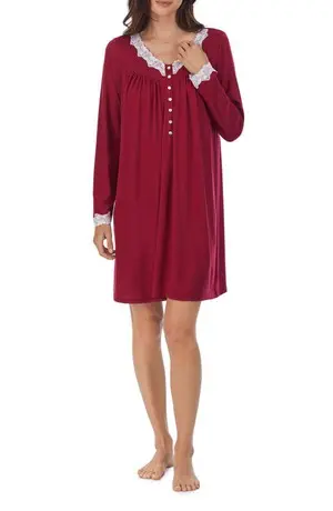 Eileen West Long Sleeve Short Nightgown - Berry