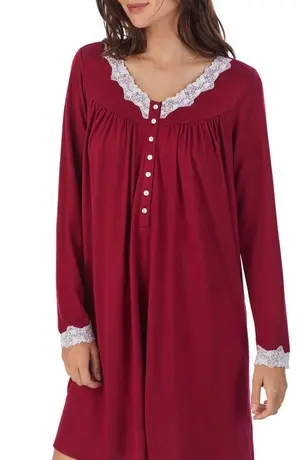 Eileen West Long Sleeve Short Nightgown - Berry
