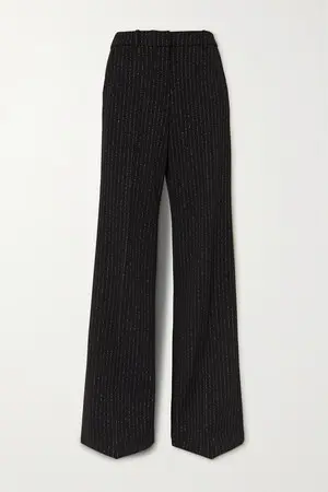 Balmain Metallic Pinstriped Wool-blend Gabardine Flared Pants