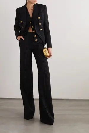 Balmain Metallic Pinstriped Wool-blend Gabardine Flared Pants