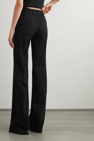 Balmain Metallic Pinstriped Wool-blend Gabardine Flared Pants