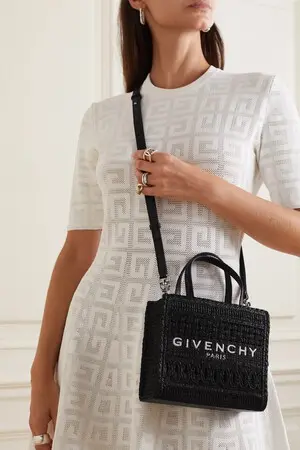 Givenchy G-tote Mini Leather-trimmed Embroidered Macramé Tote
