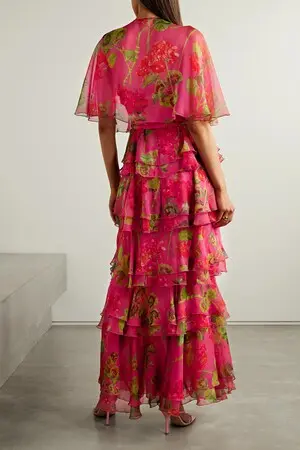 Oscar De La Renta Tiered Ruffled Floral-print Silk-chiffon Gown