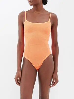 Hunza G Pamela Crinkle-knit Swimsuit Orange