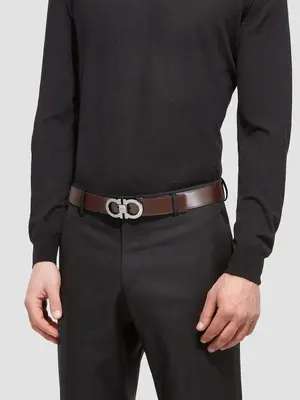 FERRAGAMO Gancini Buckle Adjustable Cut-to-size Reversible Belt - Nero Auburn
