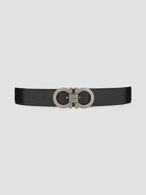 FERRAGAMO Gancini Buckle Adjustable Cut-to-size Reversible Belt - Nero Auburn