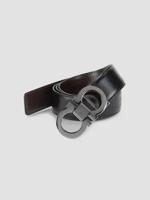 FERRAGAMO Gancini Buckle Adjustable Cut-to-size Reversible Belt - Nero