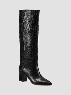 Paris Texas Anja 70mm Crocodile-embossed Leather Boots - Carbone