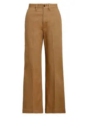 Polo Ralph Lauren Cropped Stretch-cotton Wide-leg Pant Khaki
