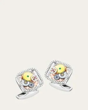 Tateossian Diamond And Gemstone Mechanical Gear Cufflinks - Silver
