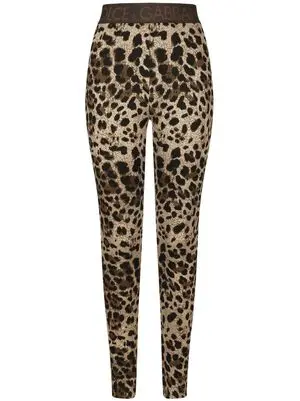Dolce & Gabbana Logo-waistband Leopard-print Leggings - Neutrals