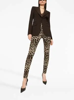 Dolce & Gabbana Logo-waistband Leopard-print Leggings - Neutrals