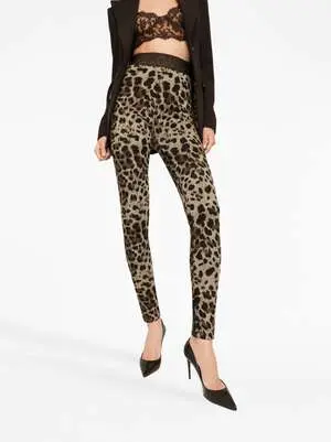 Dolce & Gabbana Logo-waistband Leopard-print Leggings - Neutrals