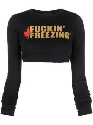 Dsquared2 Slogan-print Long-sleeve Cropped T-shirt - Black