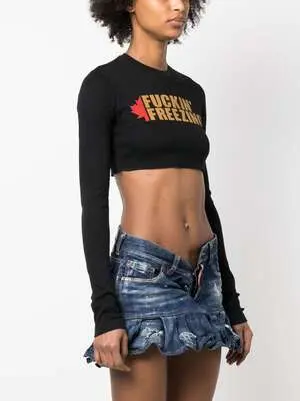 Dsquared2 Slogan-print Long-sleeve Cropped T-shirt
