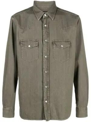 TOM FORD Pointed-collar Press-stud Denim Shirt - Green