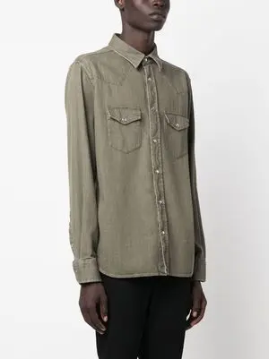 TOM FORD Pointed-collar Press-stud Denim Shirt - Green