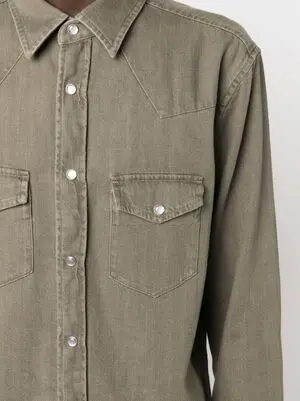 TOM FORD Pointed-collar Press-stud Denim Shirt - Green
