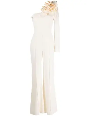Elie Saab One-shoulder Ruffled Cady Jumpsuit - White