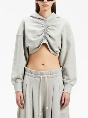 Palm Angels Ruched Detail Cropped Hoodie - Grey