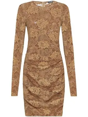 Dolce & Gabbana Floral-lace Mini Dress - Brown